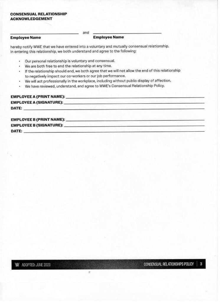 WWE Employees 'Consensual Relationships Policy' Obtained & Revealed ...